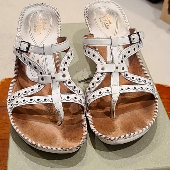 Clarks | Shoes | Clarks Sago Wedge Sandal White Leather 85 | Poshmark